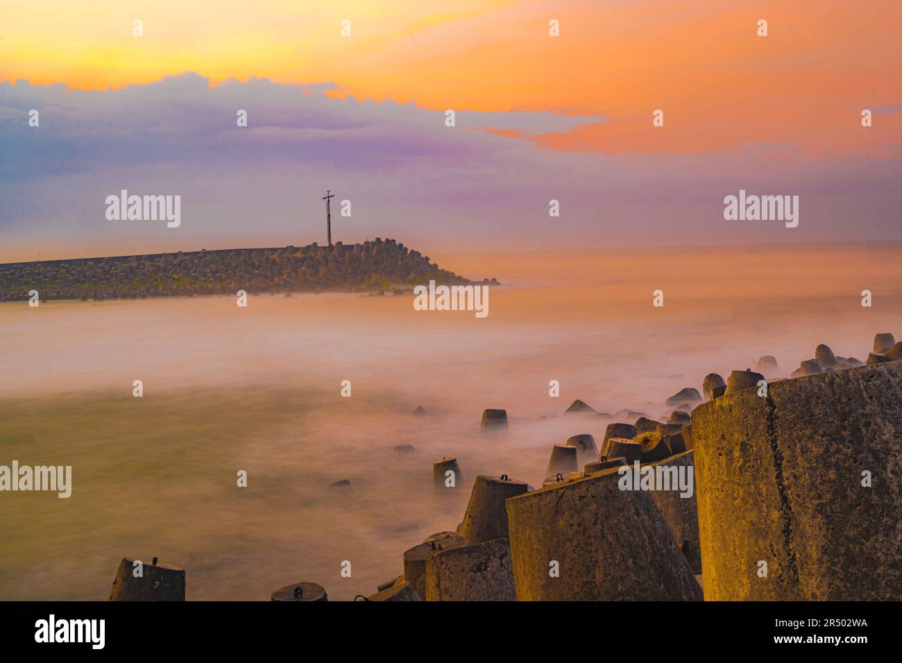 Tetrapods or breakwaters on the Glagah Beach, Kulonprogo, Indonesia ...