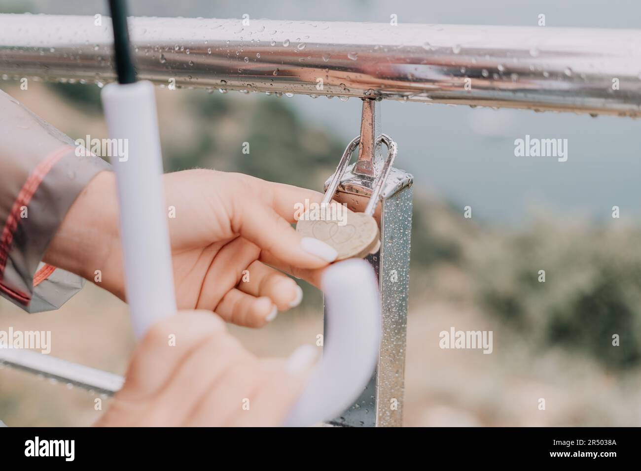 Wedding heart golden lock on stainless iron fence valentines day symbol ...