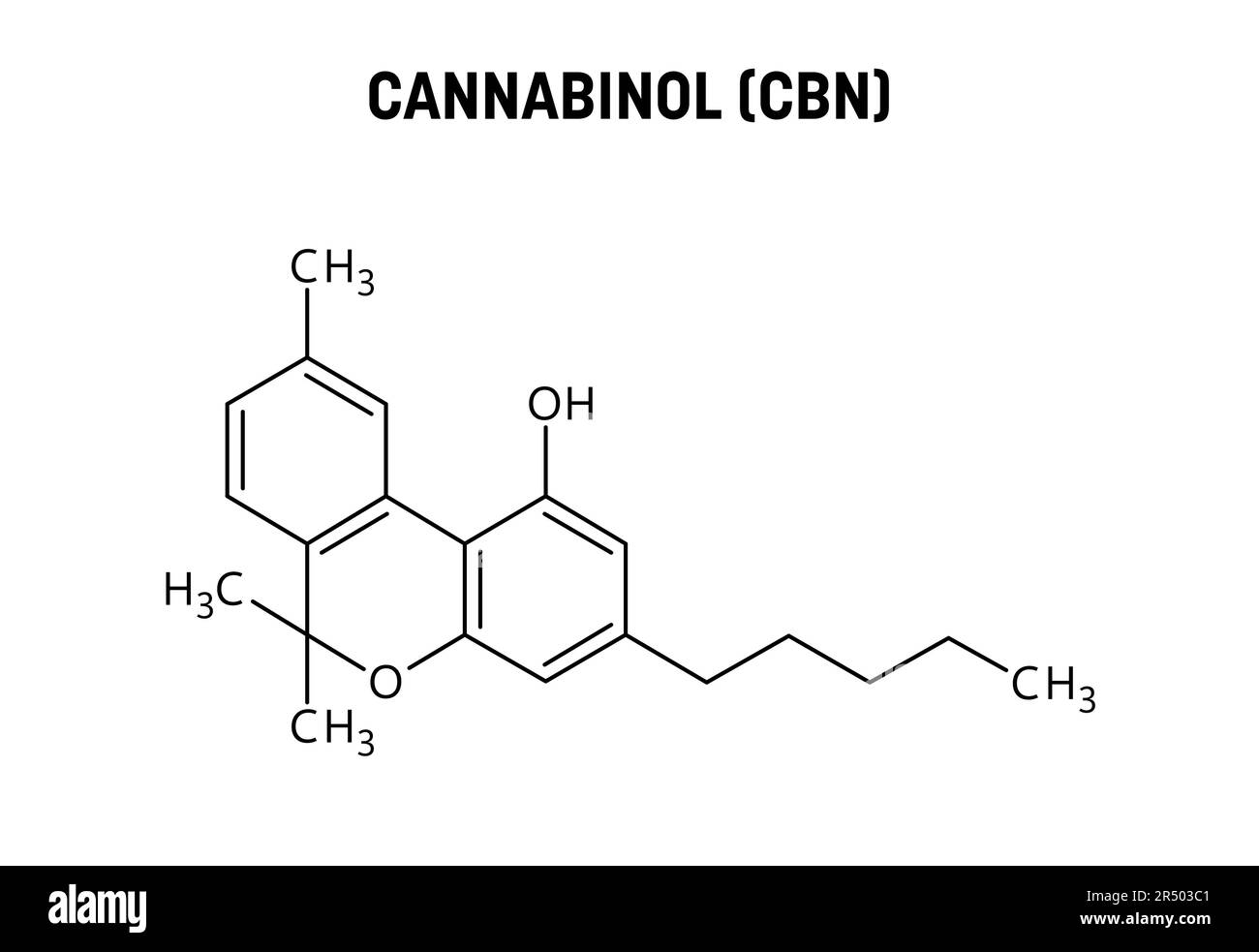 Cannabinol, or CBN, molecular structure. Cannabinol is mildly psychoactive cannabinoid extracted ...