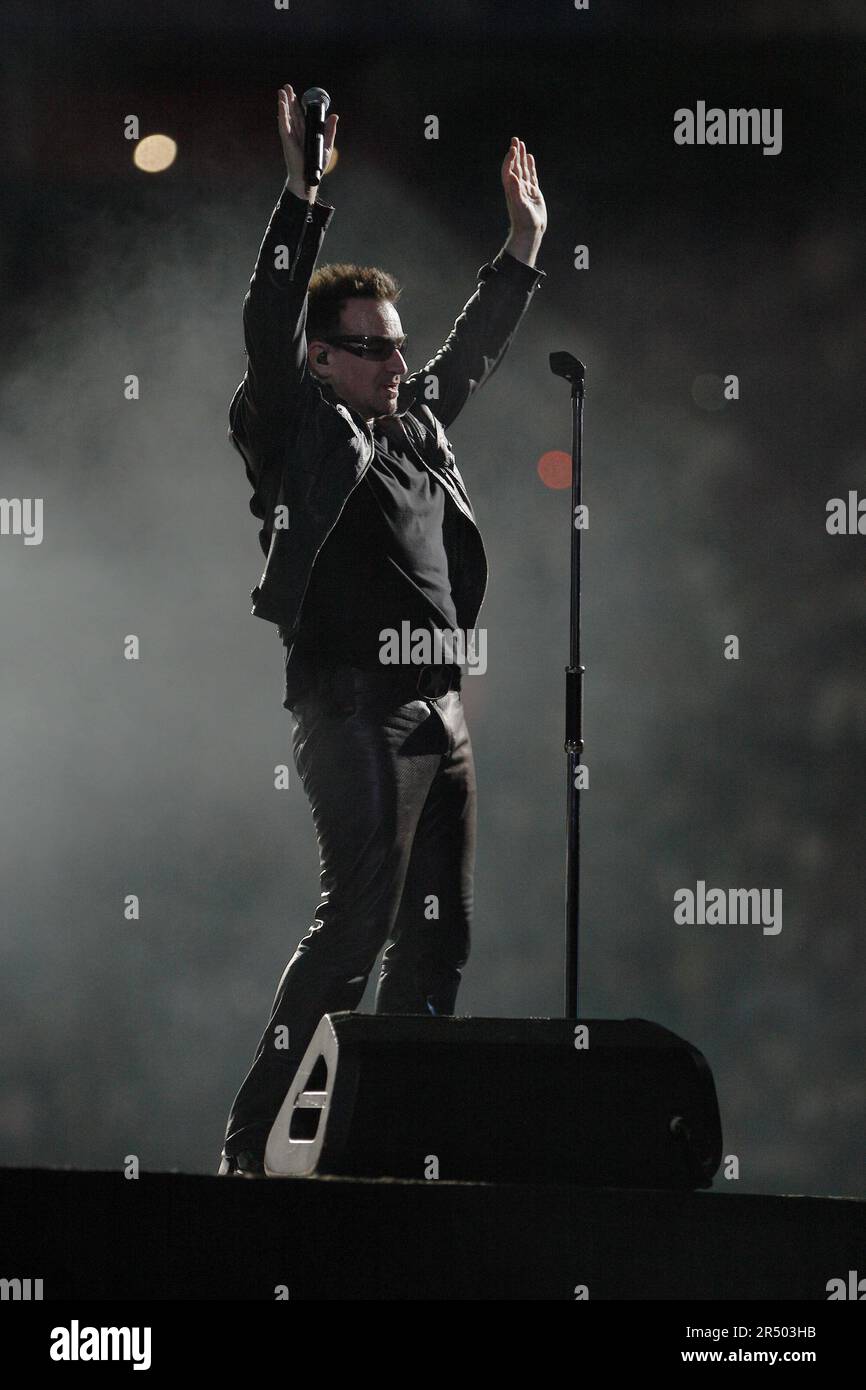 Bono U2 performing live in concert at ANZ Stadium on their '360 degree ...