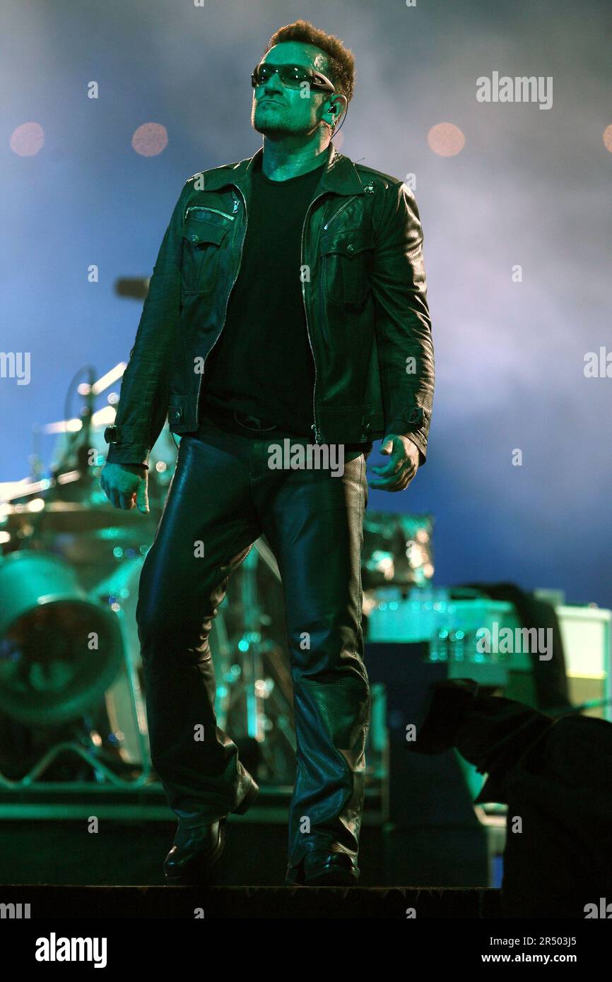 Bono U2 performing live in concert at ANZ Stadium on their '360 degree ...