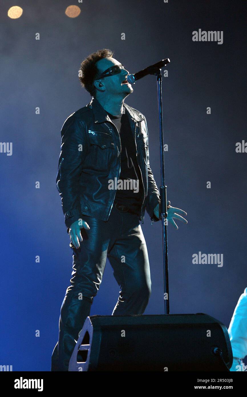 Bono U2 performing live in concert at ANZ Stadium on their '360 degree ...