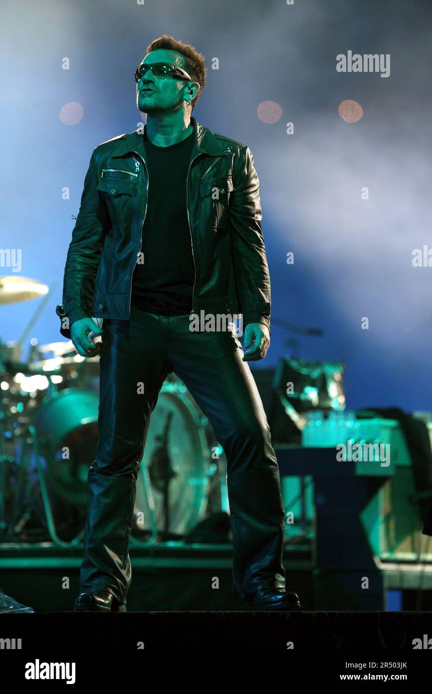 Bono U2 performing live in concert at ANZ Stadium on their '360 degree ...