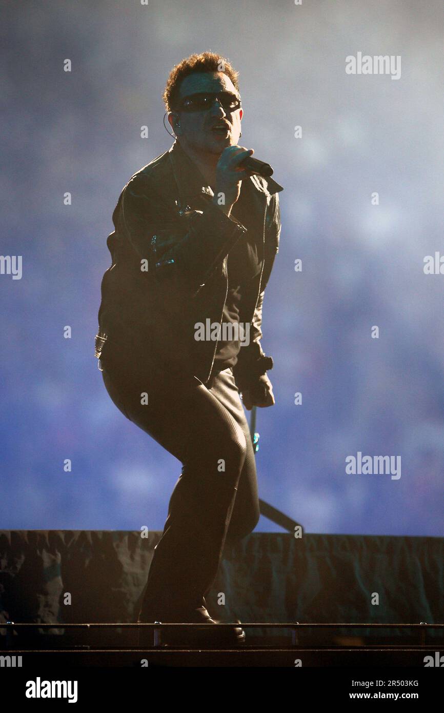 Bono U2 performing live in concert at ANZ Stadium on their '360 degree ...