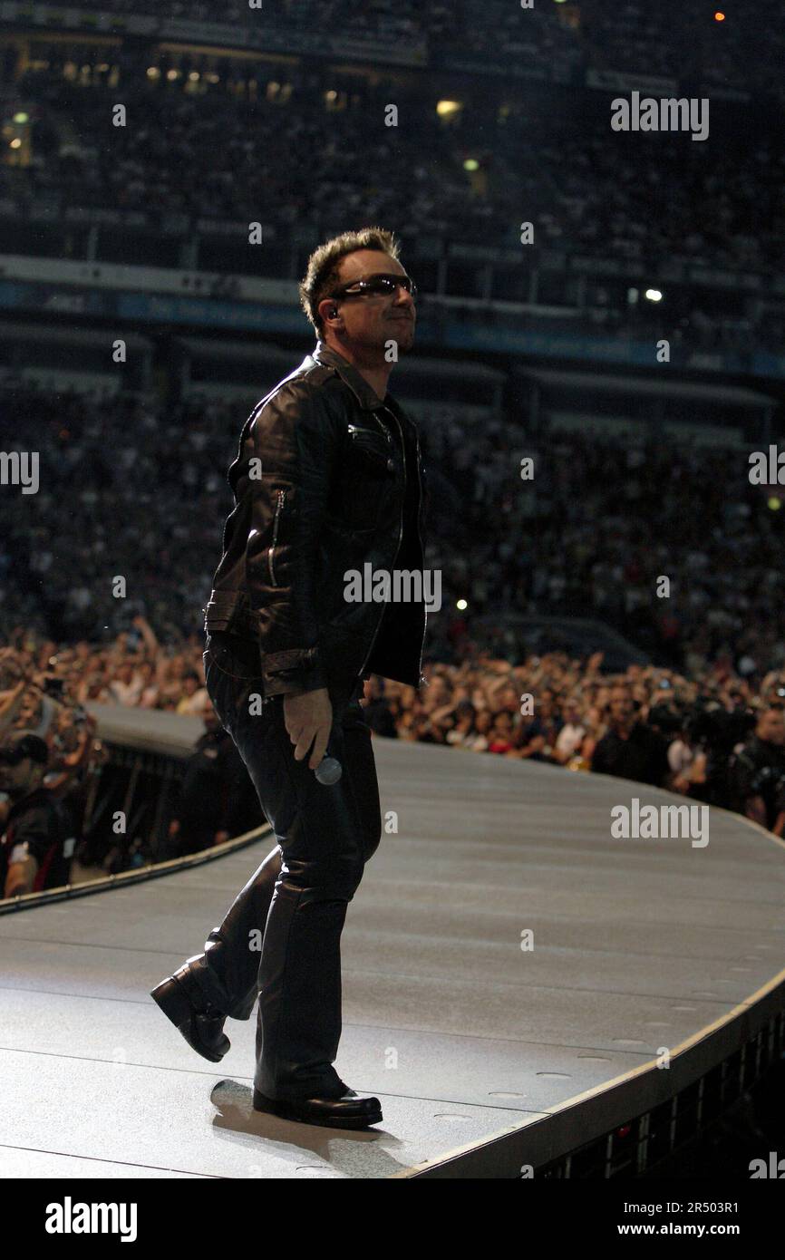 Bono U2 performing live in concert at ANZ Stadium on their '360 degree ...