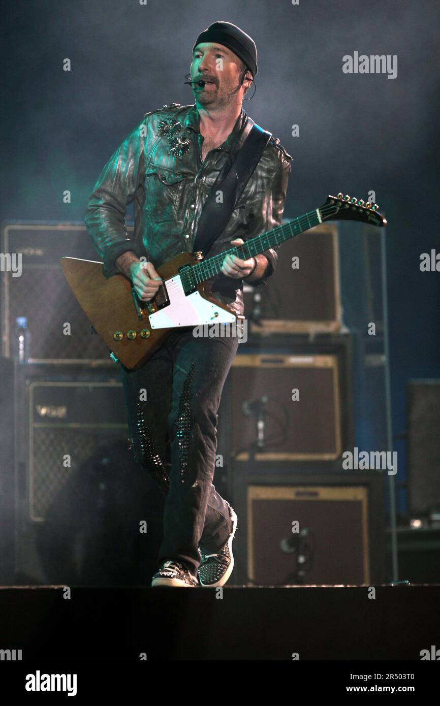 The Edge U2 performing live in concert at ANZ Stadium on their '360 ...