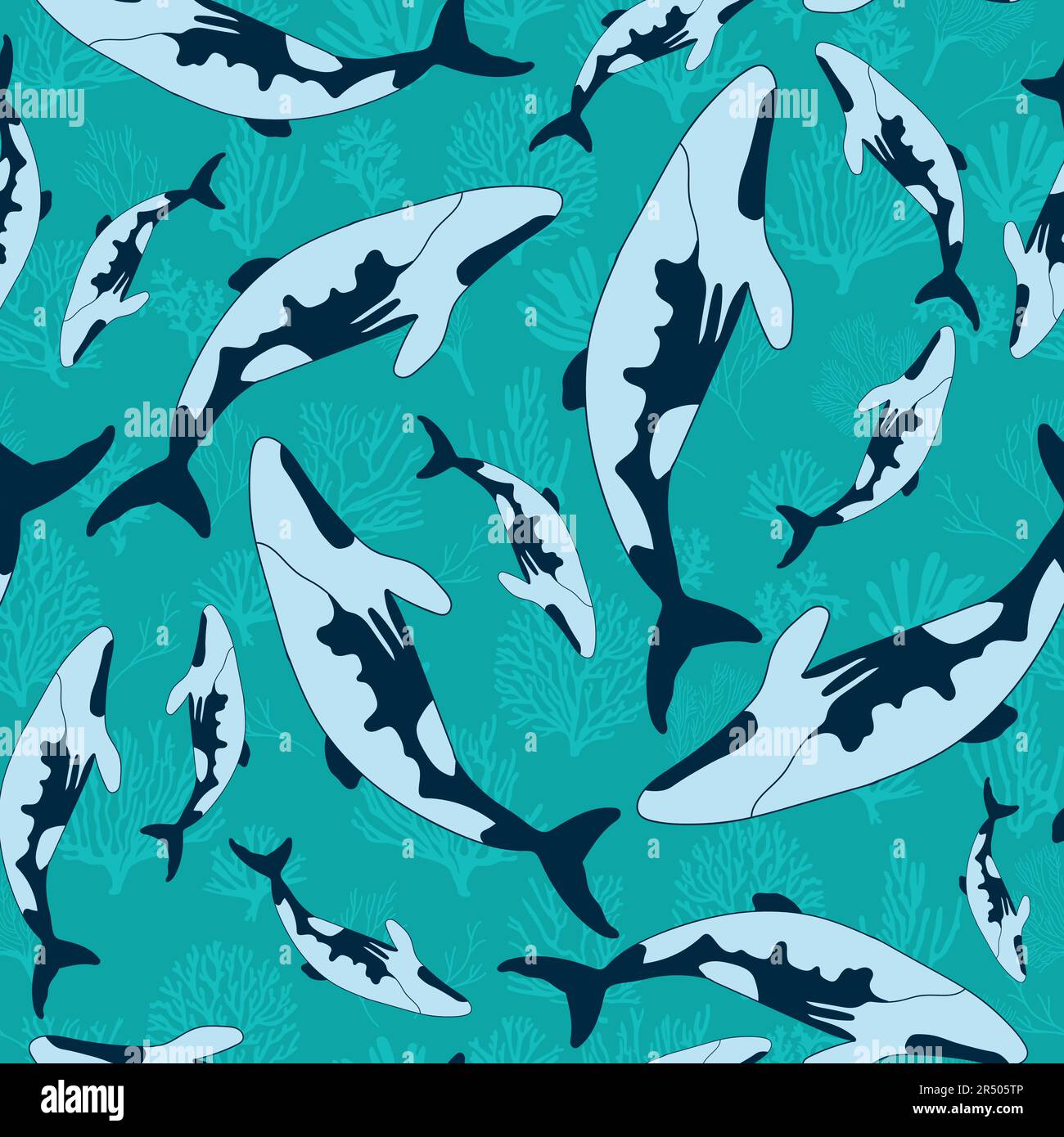 Dolphins seamless pattern. Marine mammals collection. Cartoon flat ...