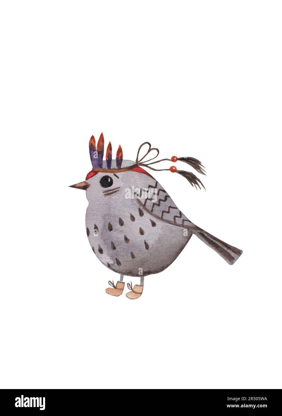 watercolor work bird in boho style. cute bird on a transparent ...