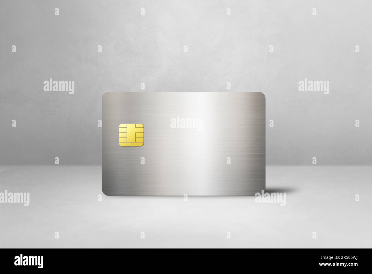 Silver credit card template on a white concrete background. 3D illustration Stock Photo - Alamy