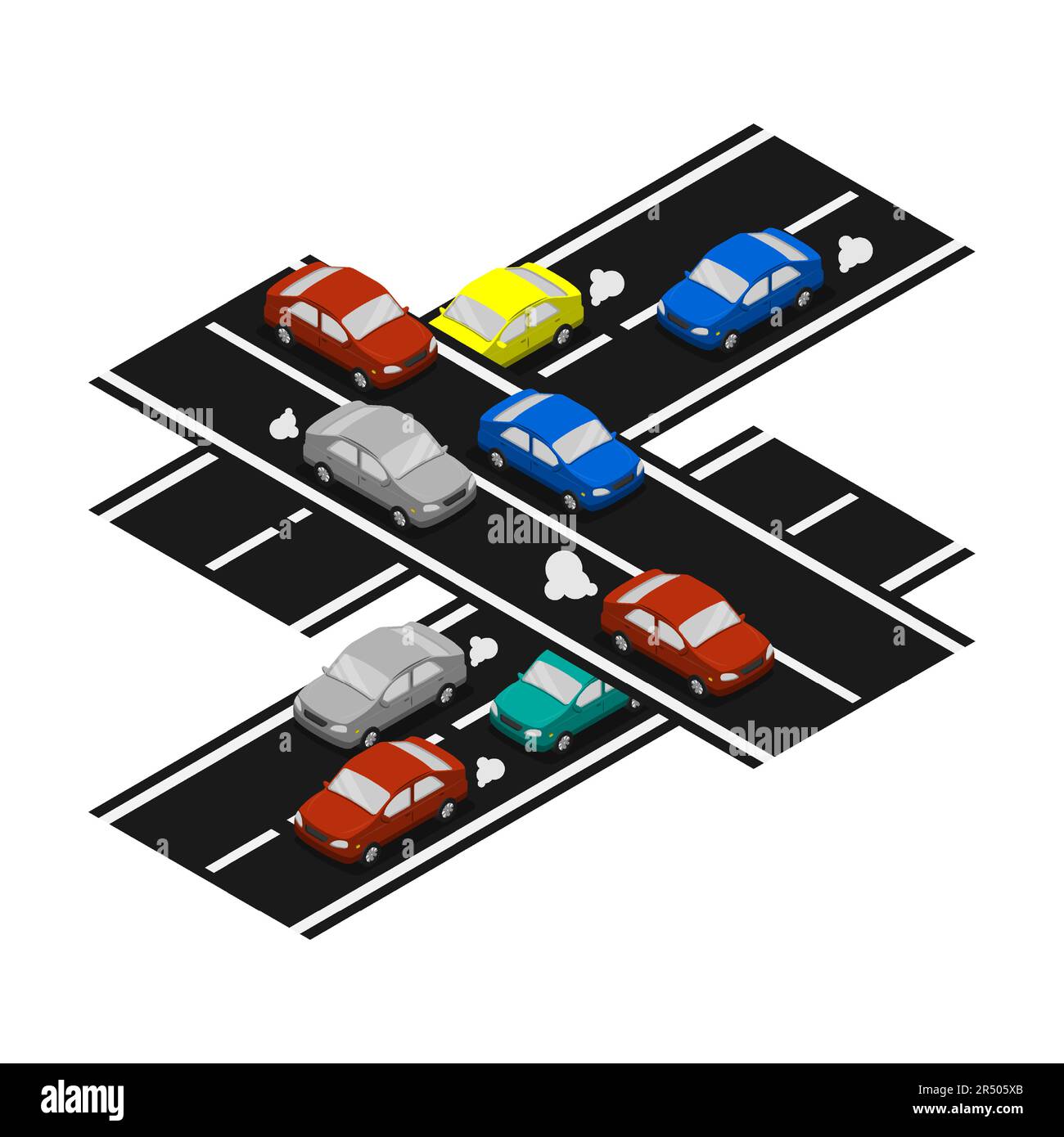 Isometric passenger cars high angle view on asphalt highway. Passenger ...