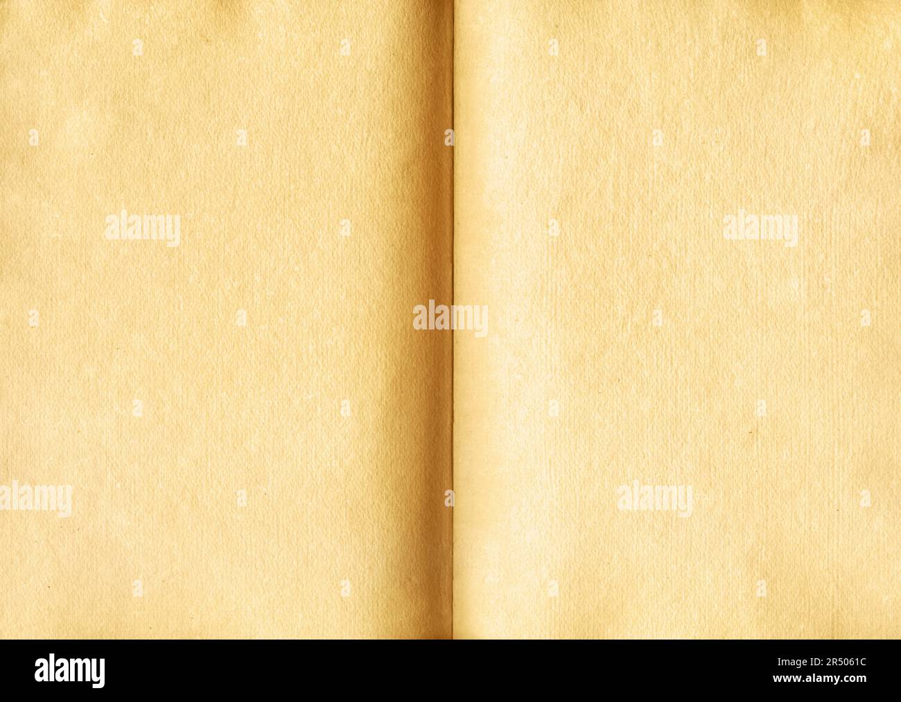 Old open medieval book with worn parchment pages. Blank textured ...