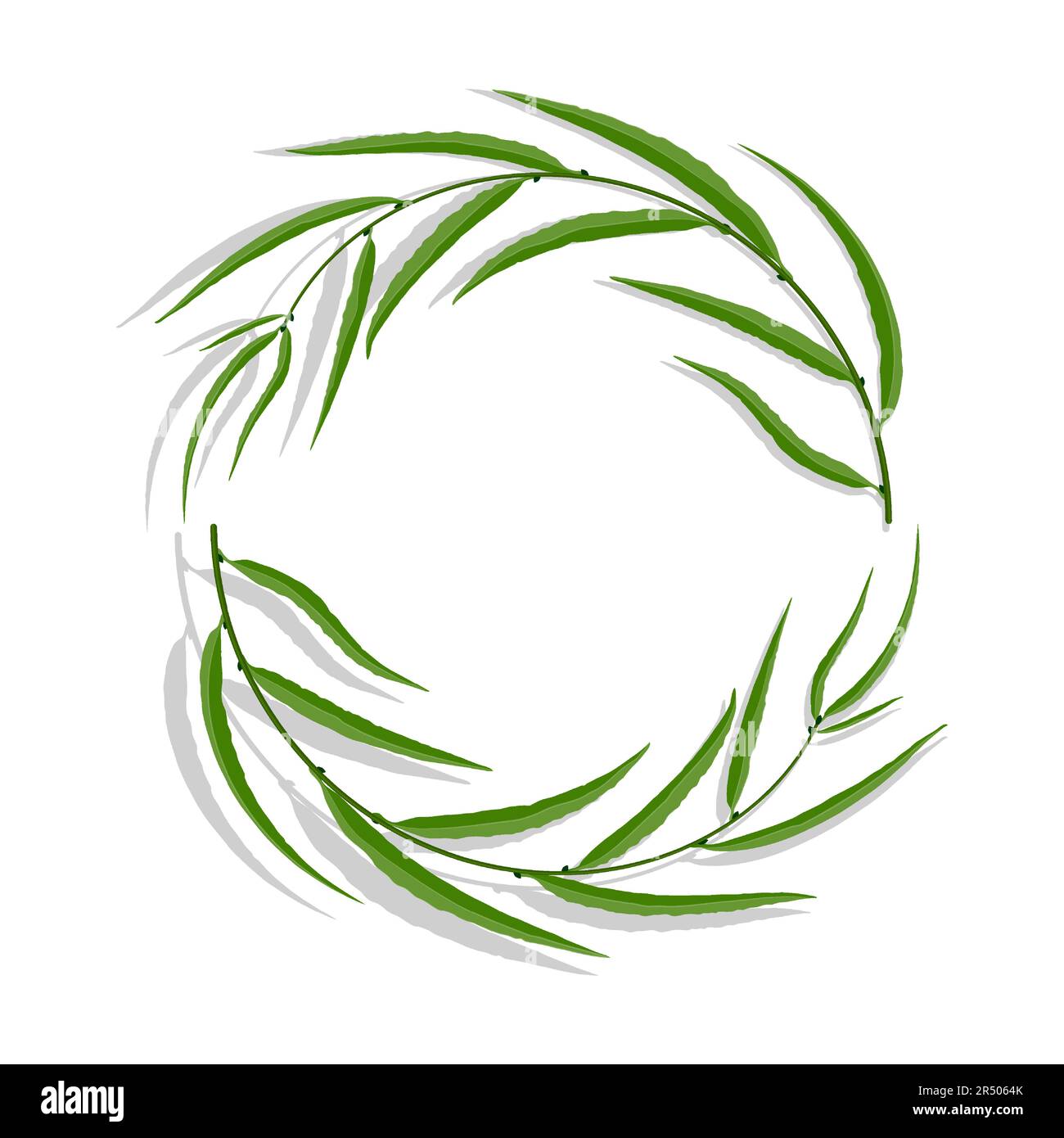 Willow tree frame with green leaves. Cartoon circle border for greeting ...