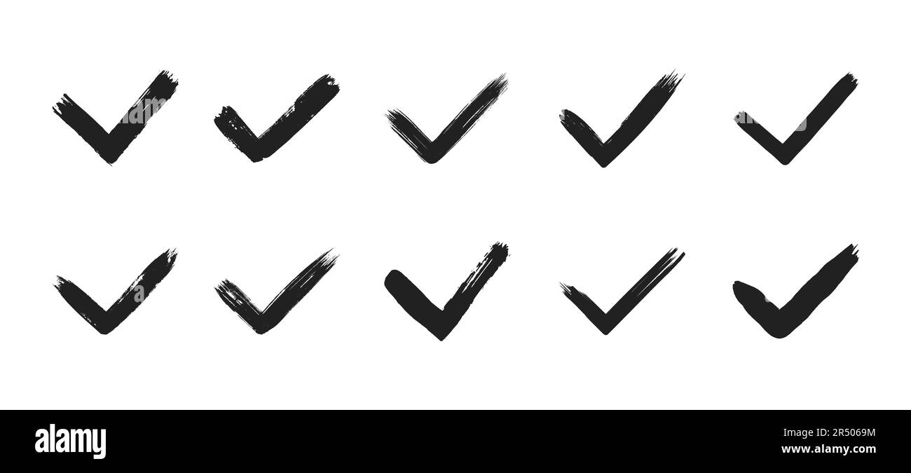 Dirty grunge hand drawn tick v with brush strokes vector illustration ...