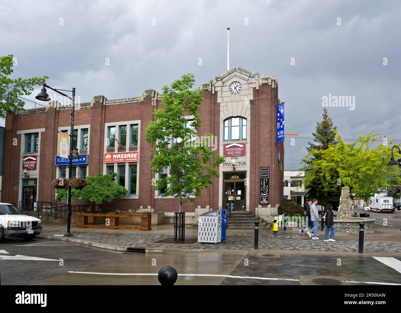 Downtown Penticton, British Columbia, on a rainy day in the Spring ...