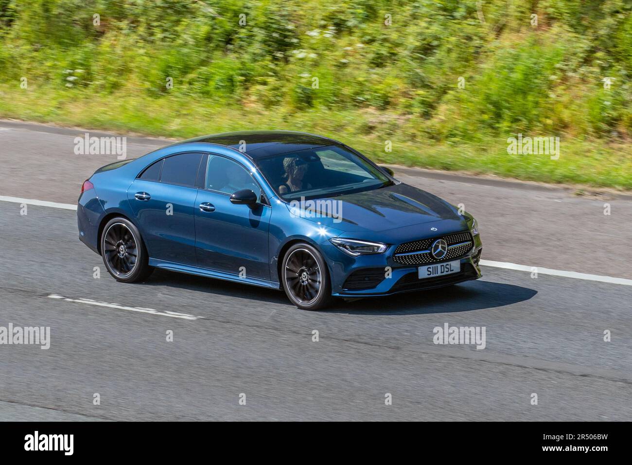 2022 Blue, Mercedes-Benz CLA 180 AMG LN Prm+ Night; travelling at speed ...