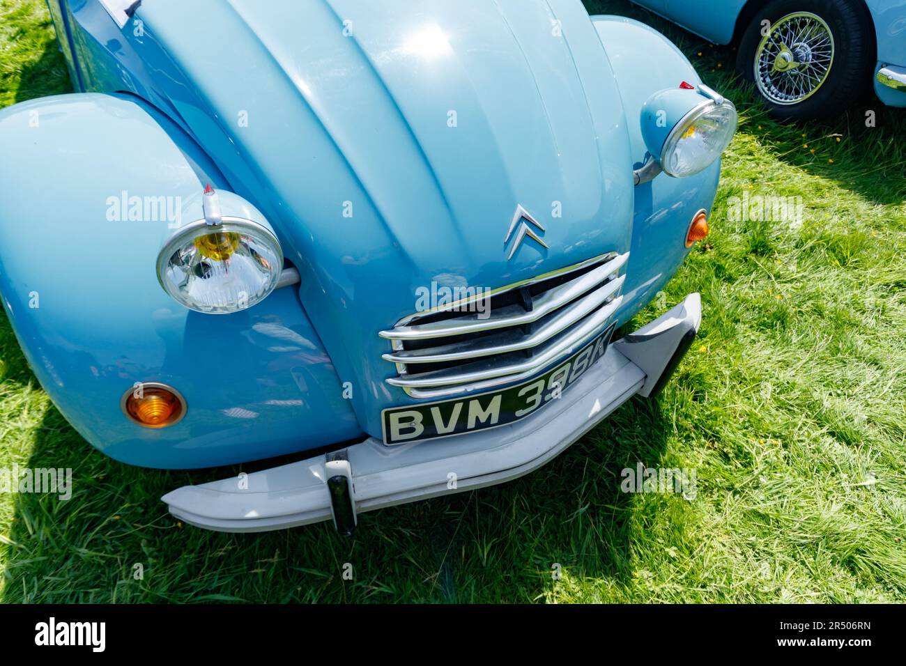 detail of front bonnet hood of 1970s 1971 classic vintage blue french ...