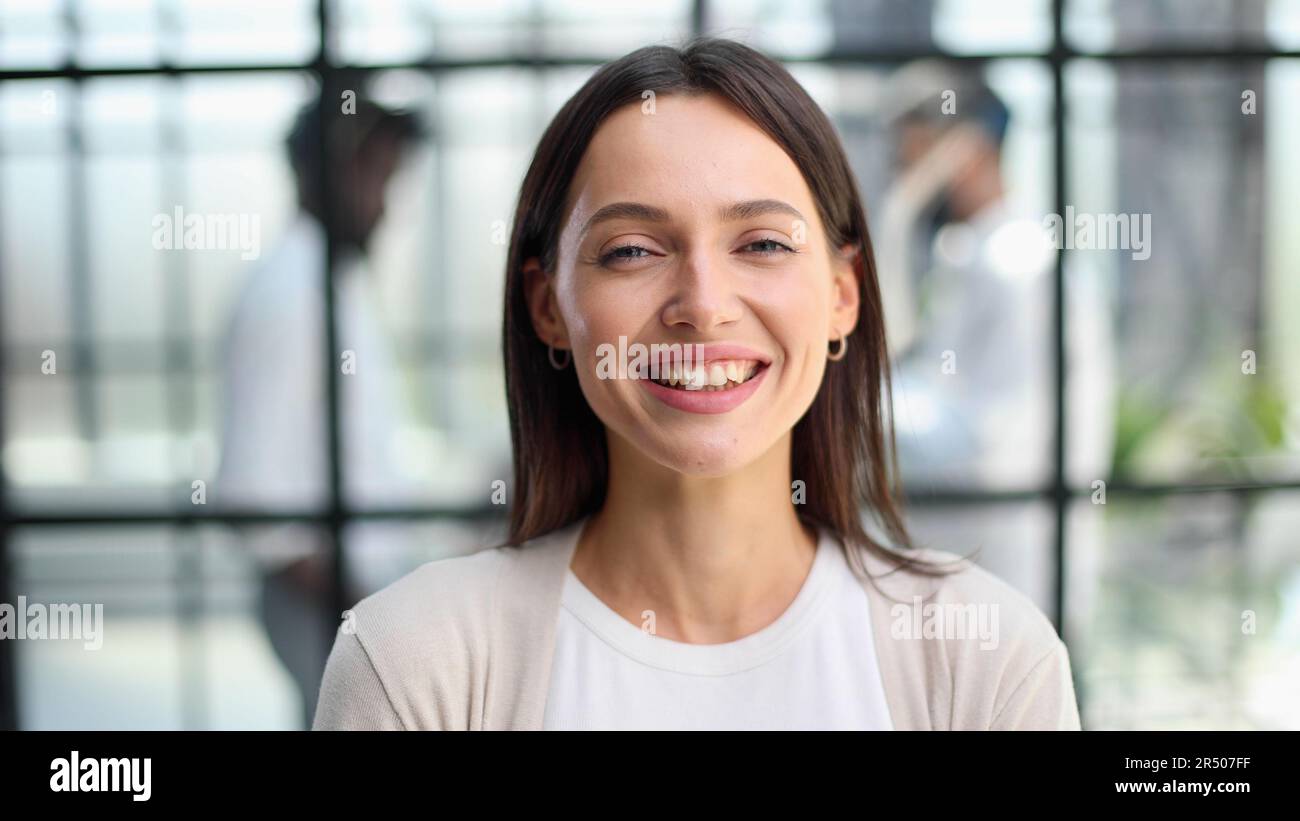 Smiling professional business leaders and employees group team portrait ...