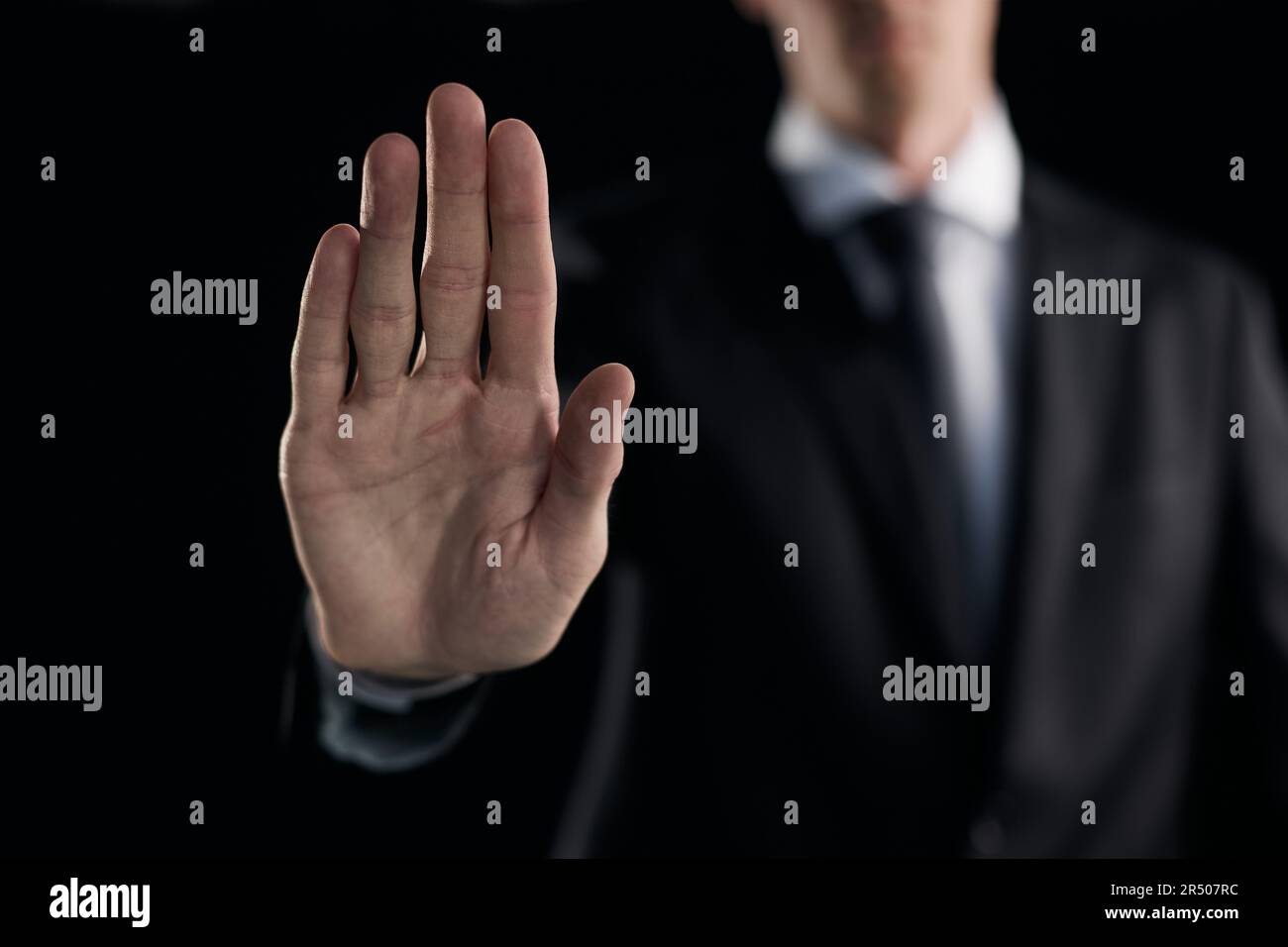 man hand stop sign, warning concept, preventing subsequent problems ...