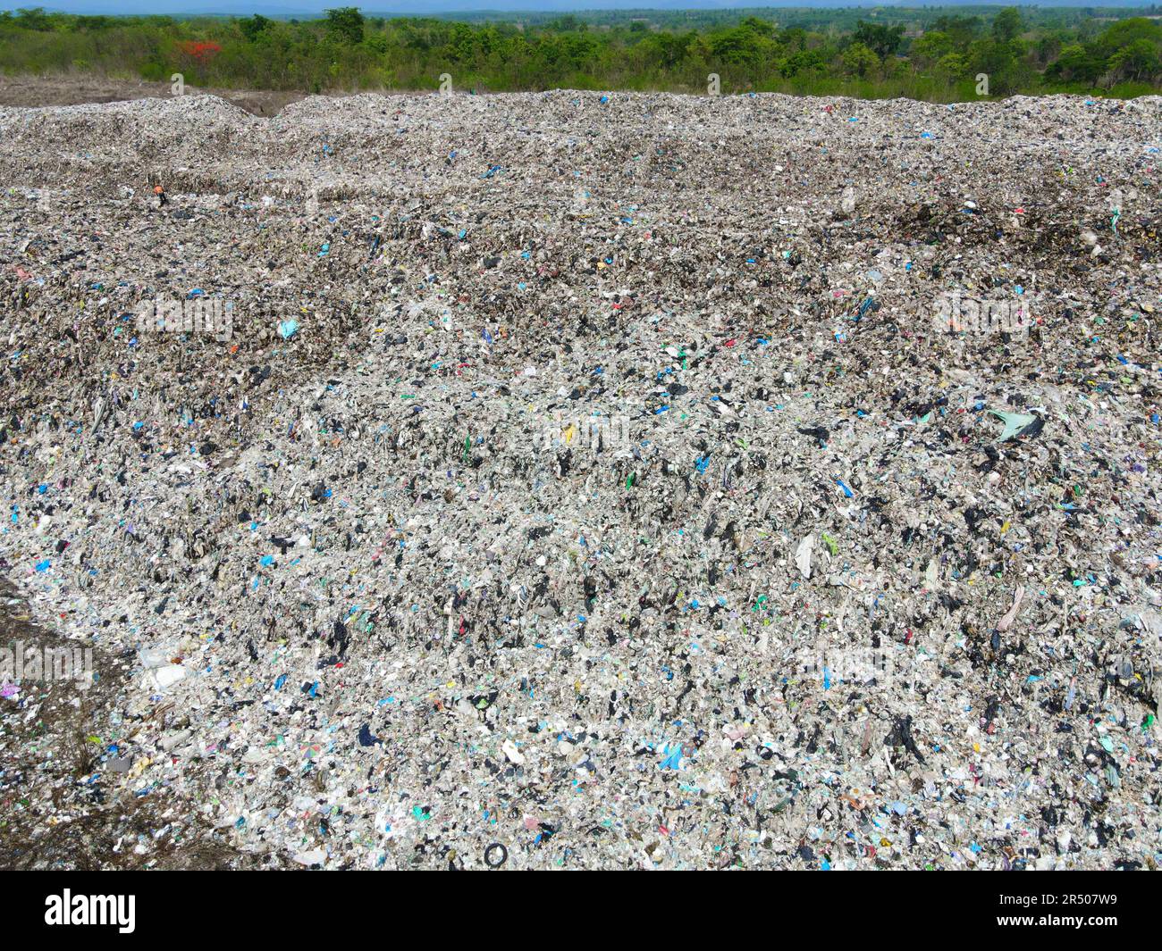 Aerial view landfill garbage waste huge dump environmental pollution ...