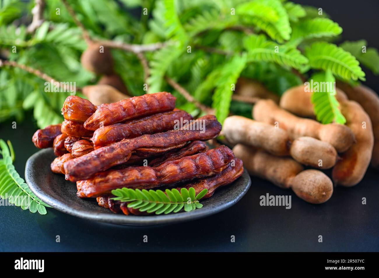 Tamarind peel in plate tropical fruits summer, Tamarind sweet for food ...