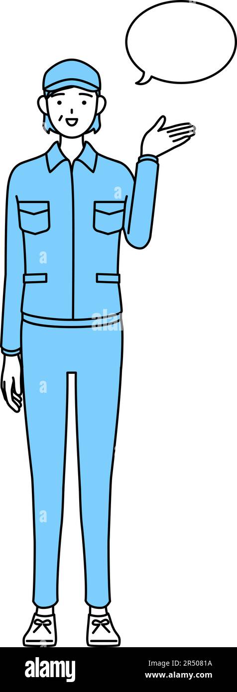 Senior woman in hat and work clothes giving directions, with a wipeout ...