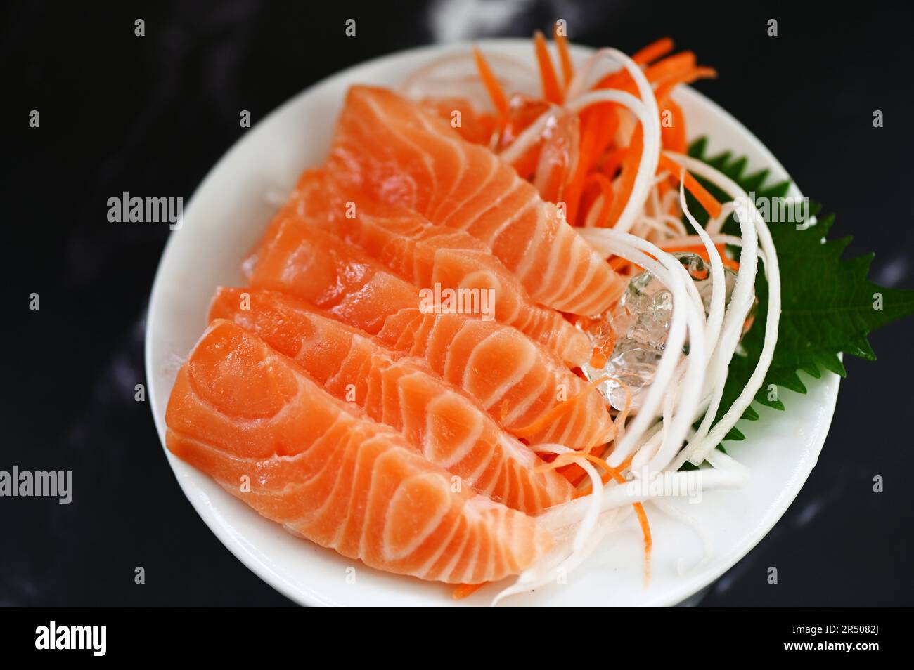 salmon sashimi food salmon fillet japanese menu with shiso perilla leaf ...