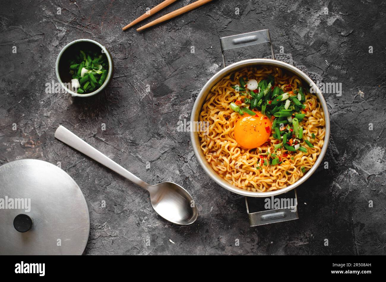Korean Style Instant Noodles, Shin Ramyeon or Ramyun with Egg, Scallion ...