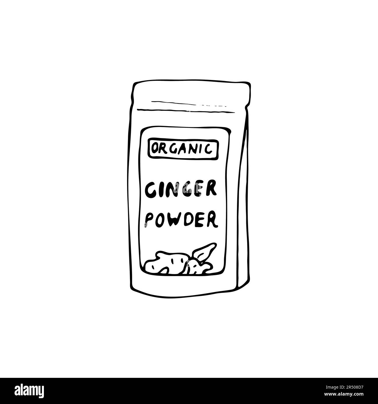 Vector hand-drawn illustration of organic ginger powder. Ginger powder ...