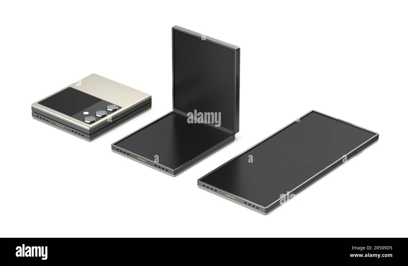 Three foldable smartphones on white background Stock Photo - Alamy