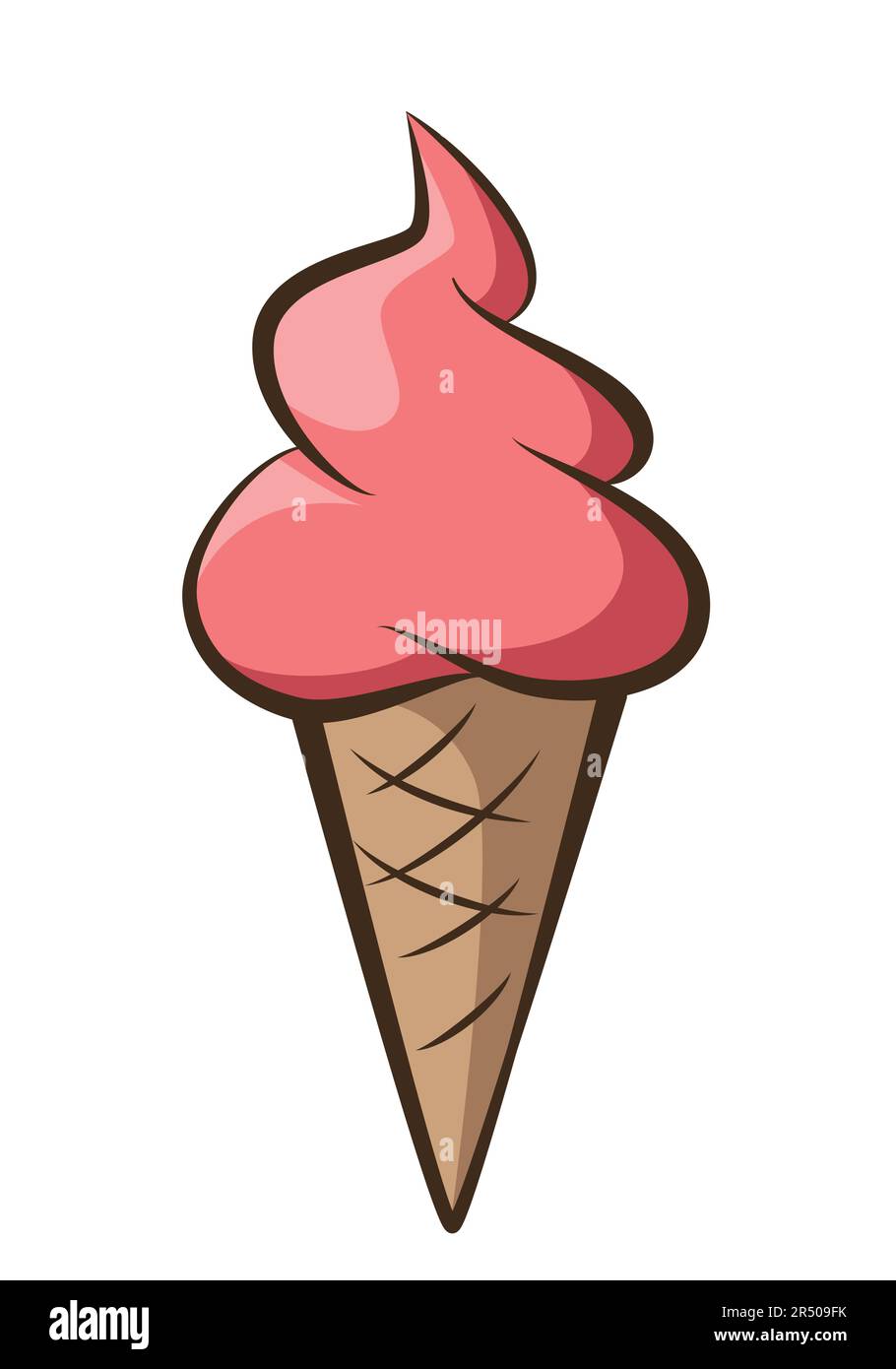 ice cream - strawberry soft serve ice cream in a cone, color vector ...