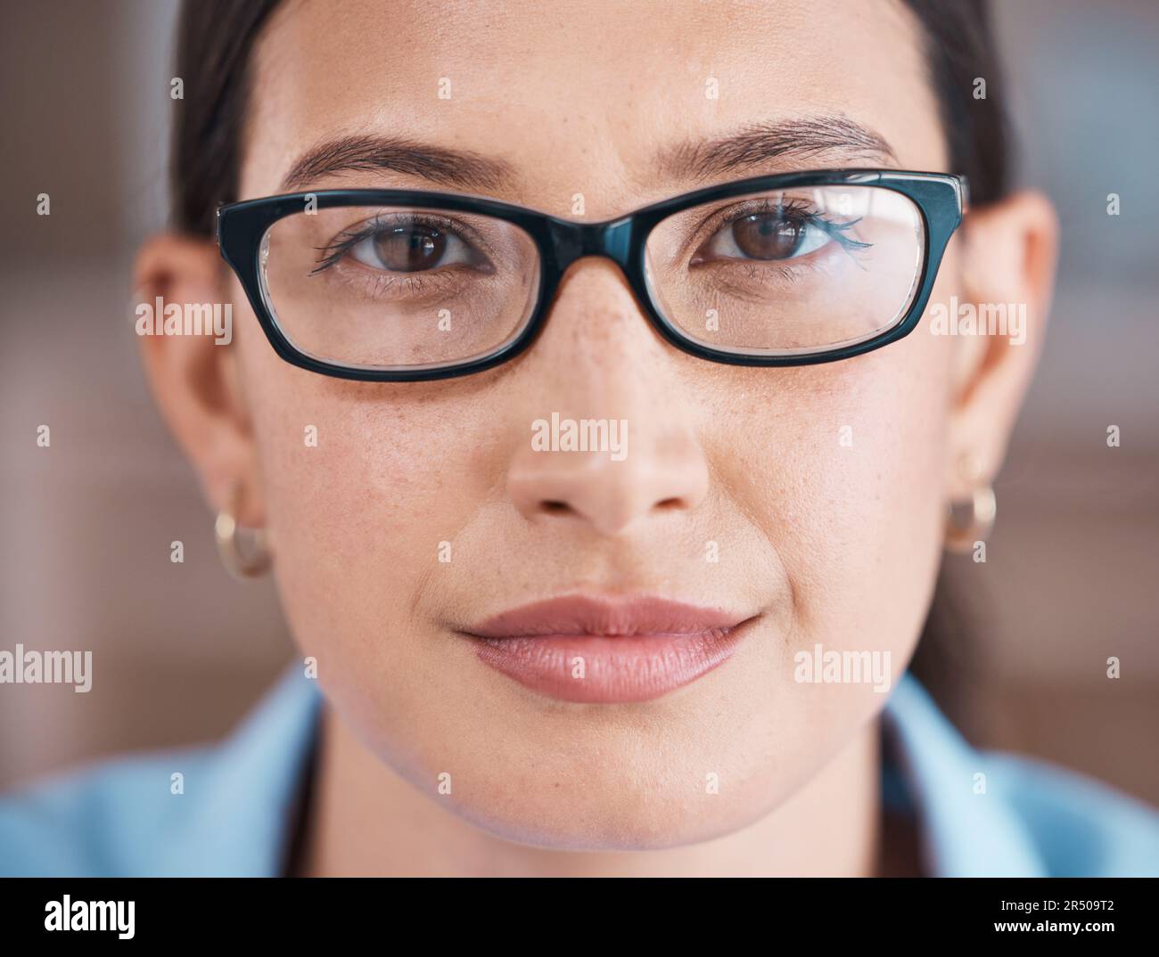 Business woman, face and glasses closeup of a professional with vision ...