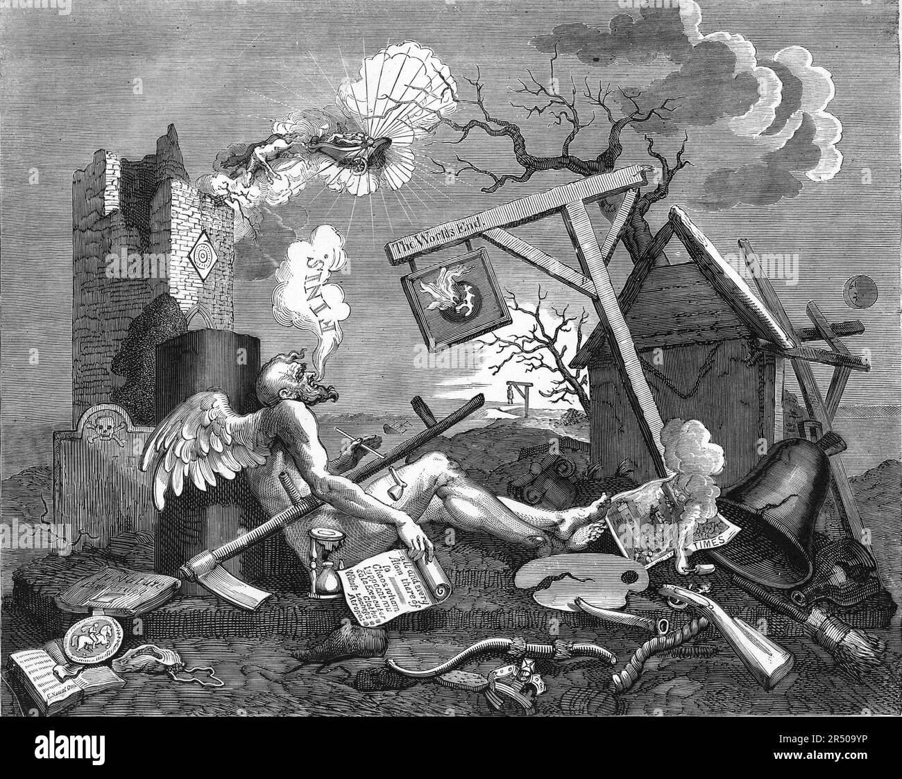 Hogarth - Finis, or , The Tail-piece - The Bathos Stock Photo - Alamy