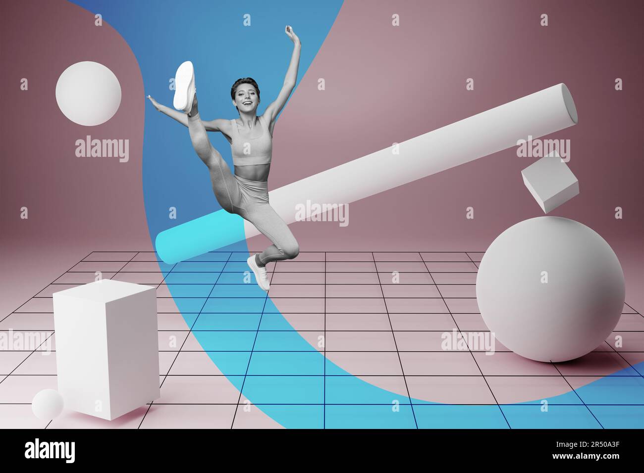 Image 3d collage sketch poster psychedelic photo of sportive excited ...