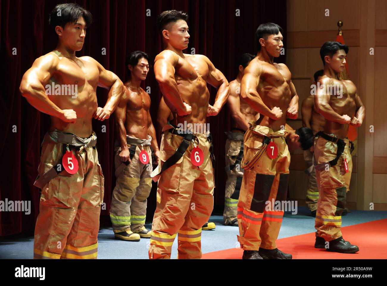 31st May, 2023. Firefighters' bodybuilding contest Firefighters flex ...