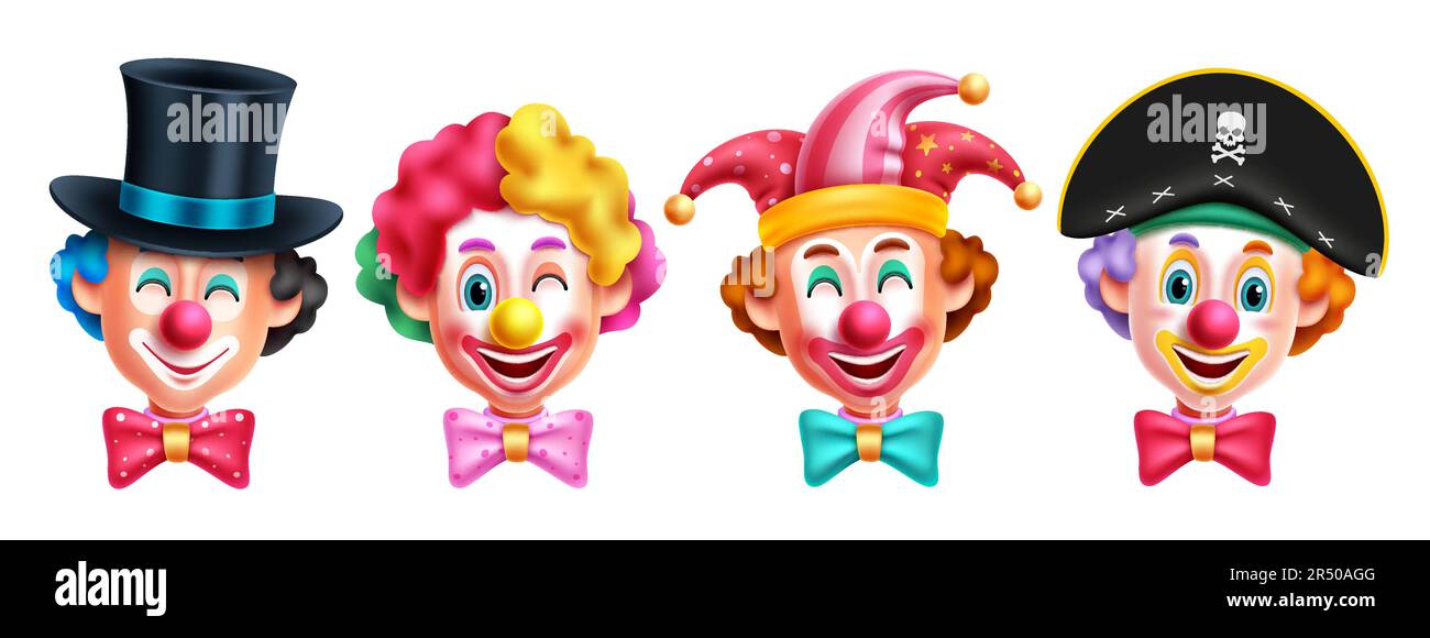 Clown character vector set design. Birthday buffoon and mascot costume ...