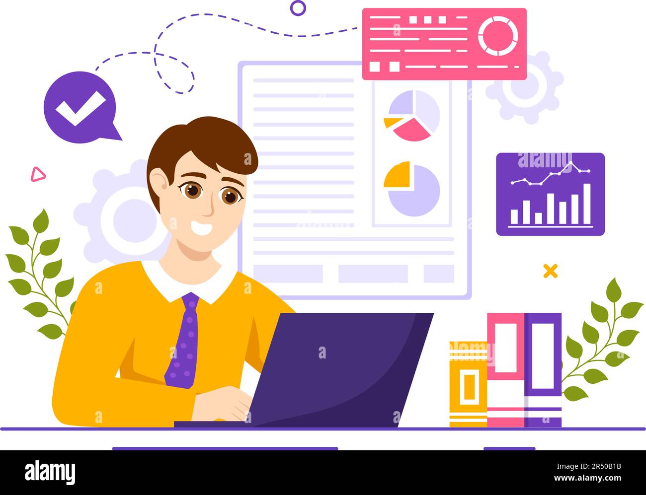 Market Research and Analysis Vector Illustration with Team Management ...