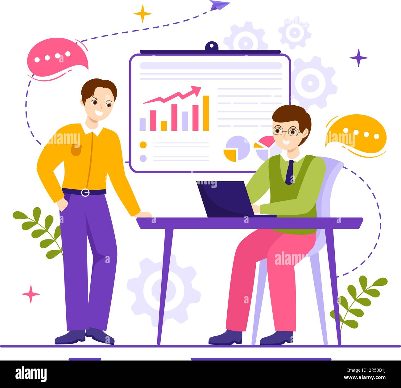 Market Research and Analysis Vector Illustration with Team Management ...
