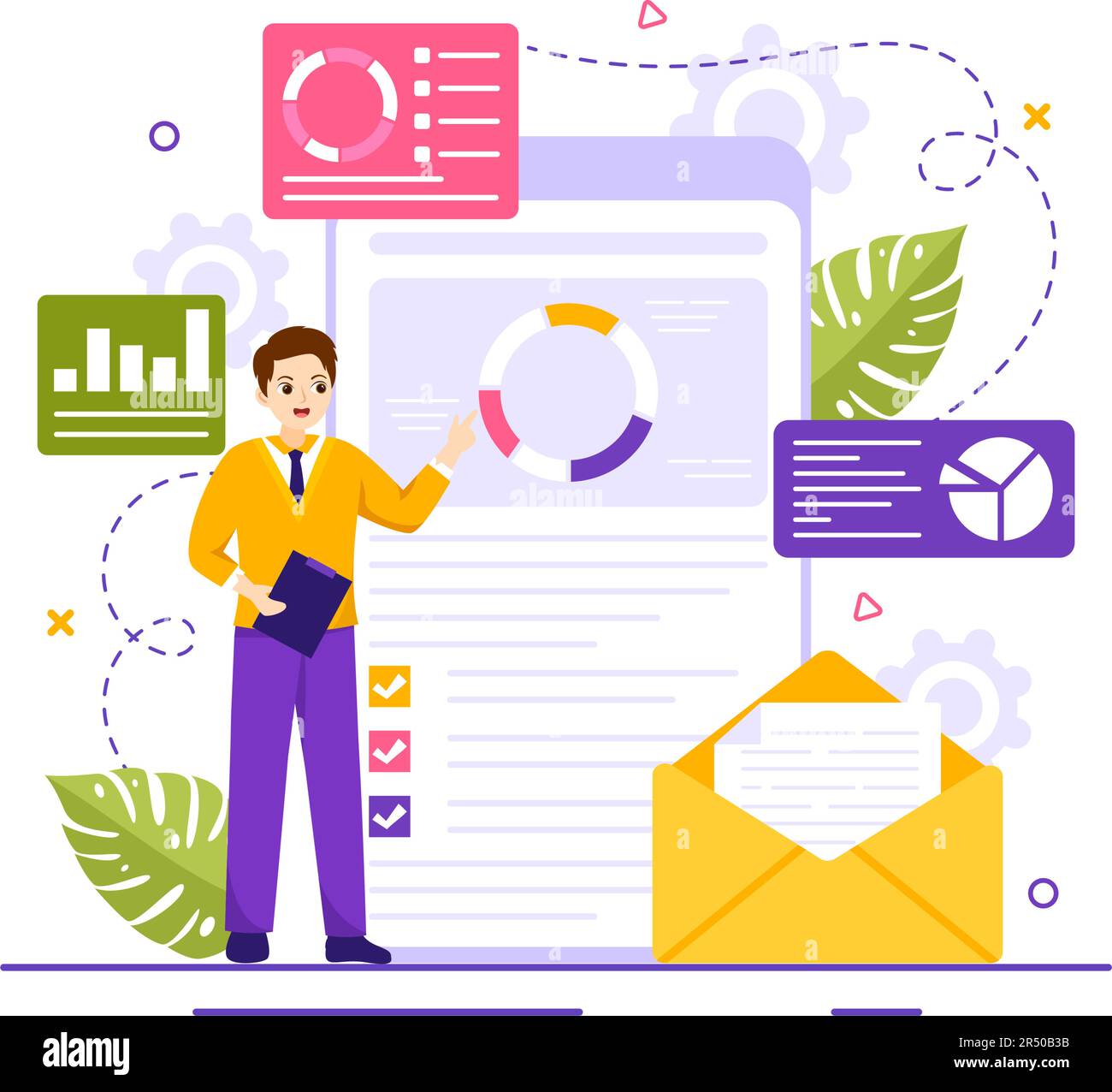 Market Research and Analysis Vector Illustration with Team Management ...