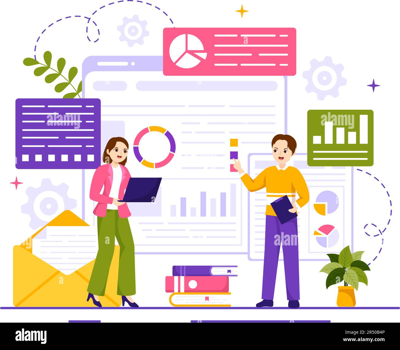 Market Research and Analysis Vector Illustration with Team Management ...
