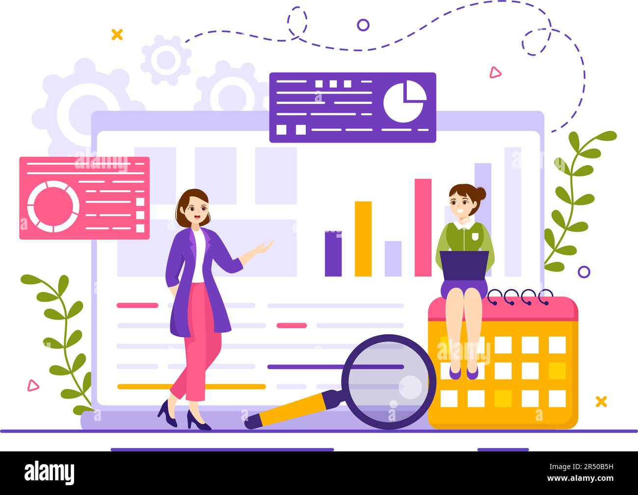 Market Research and Analysis Vector Illustration with Team Management ...