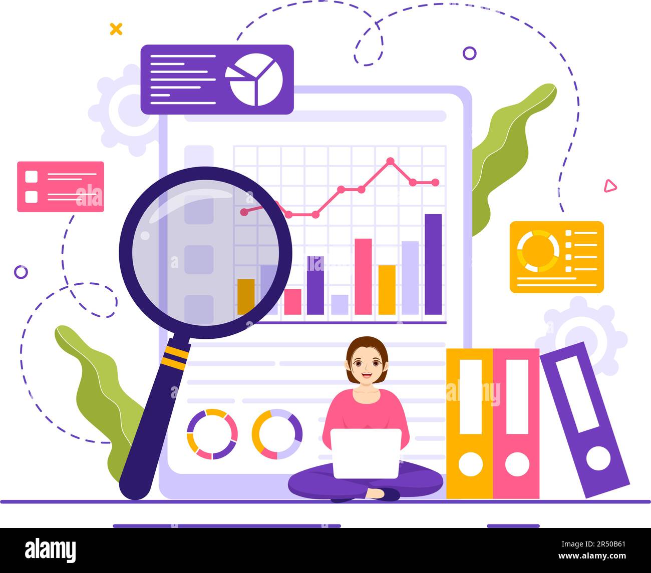 Market Research and Analysis Vector Illustration with Team Management ...