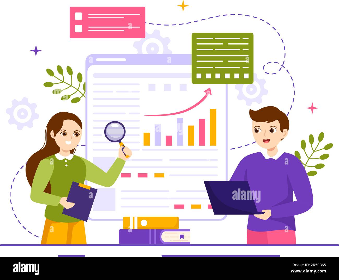 Market Research and Analysis Vector Illustration with Team Management ...