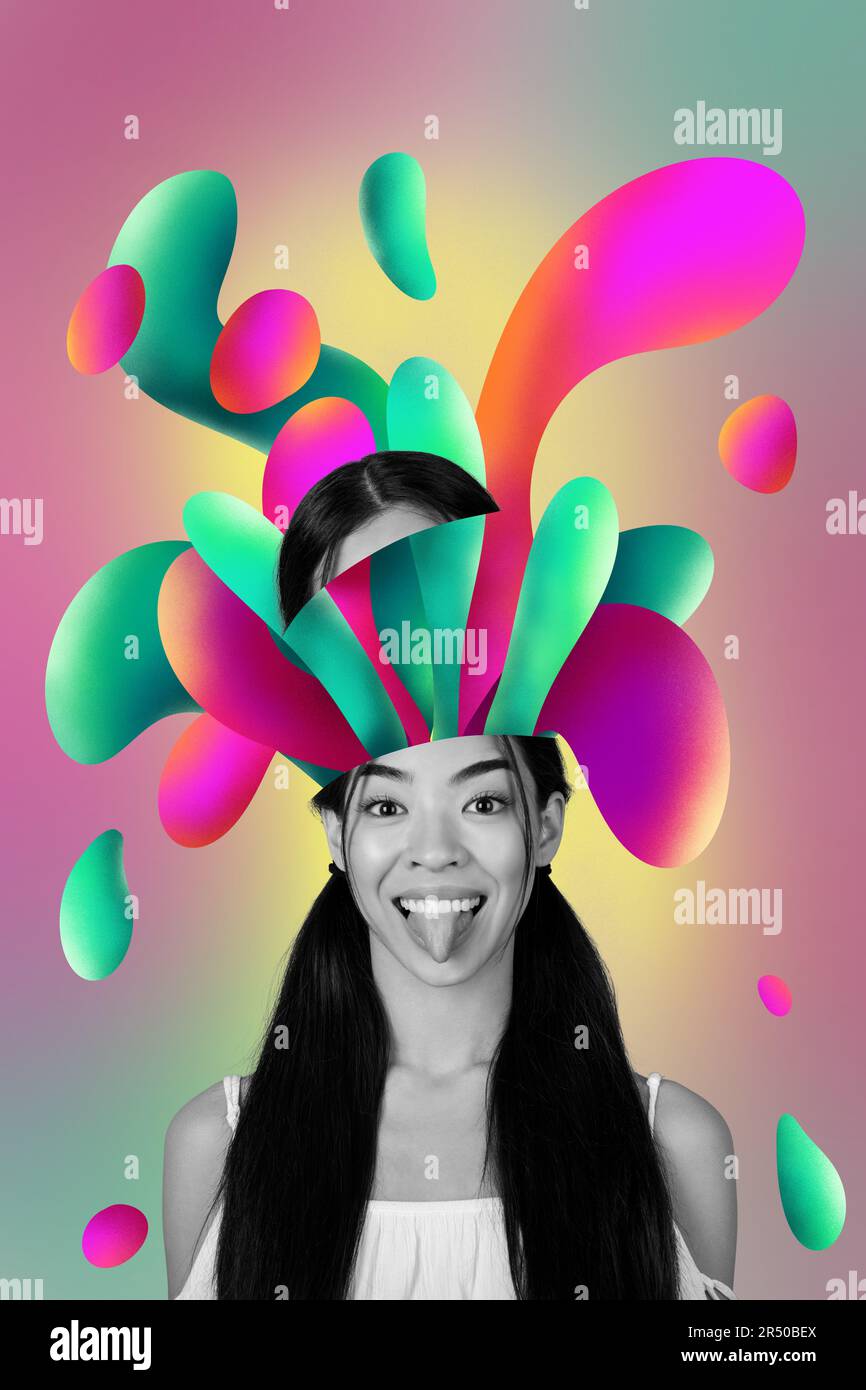 Poster banner 3d collage sketch image billboard of funky carefree crazy ...