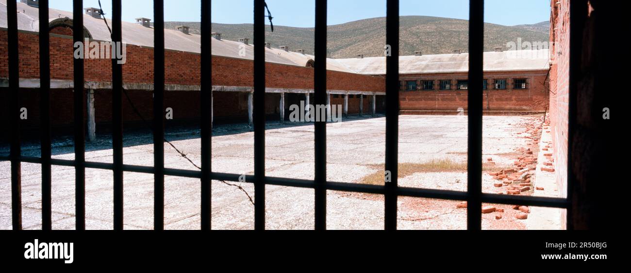 Courtyard or exercise yard in Gyaros prison. The prison was used until ...