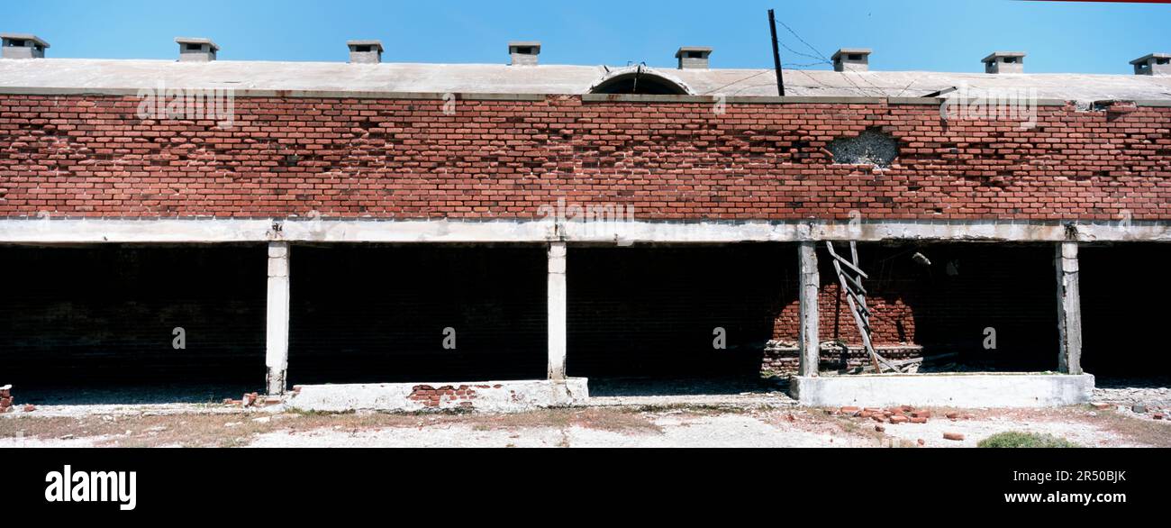 Courtyard or exercise yard in Gyaros prison. The prison was used until ...