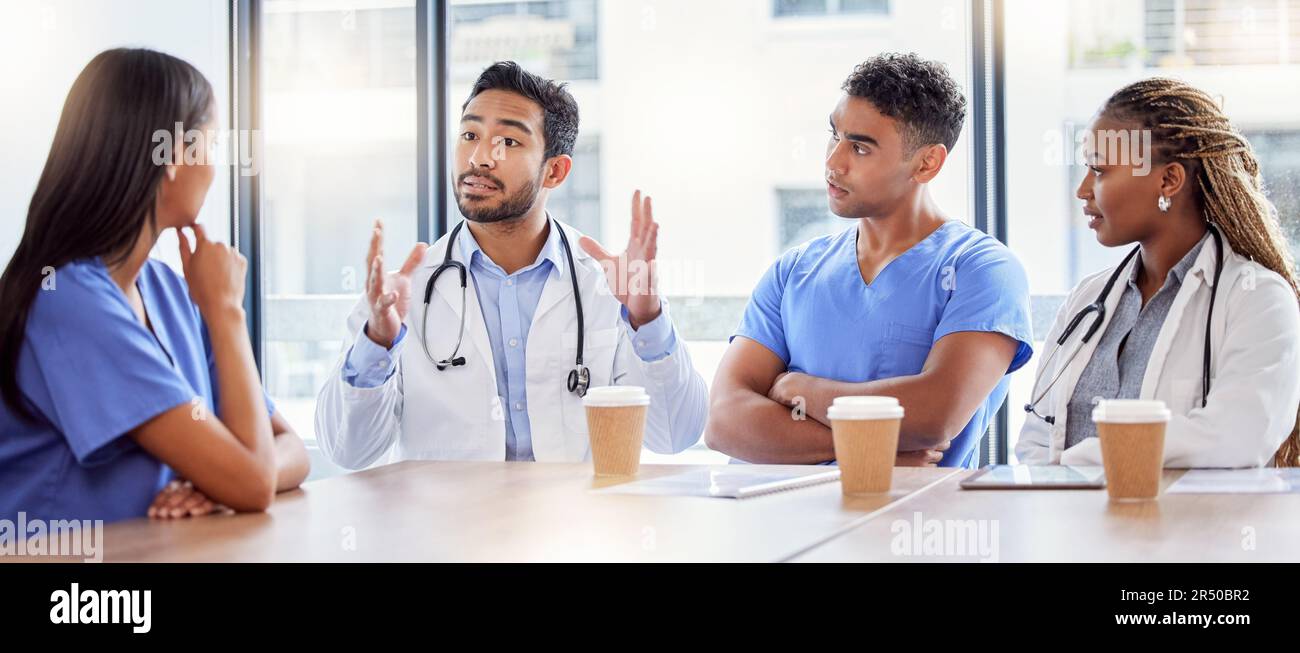 Meeting, coaching and healthcare with a doctor and team in a hospital ...