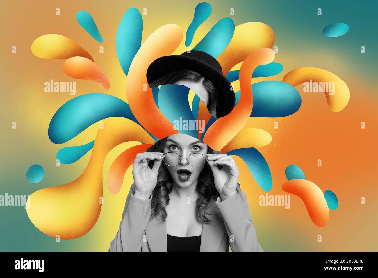 Image 3d collage sketch poster psychedelic photo magazine of surprised ...