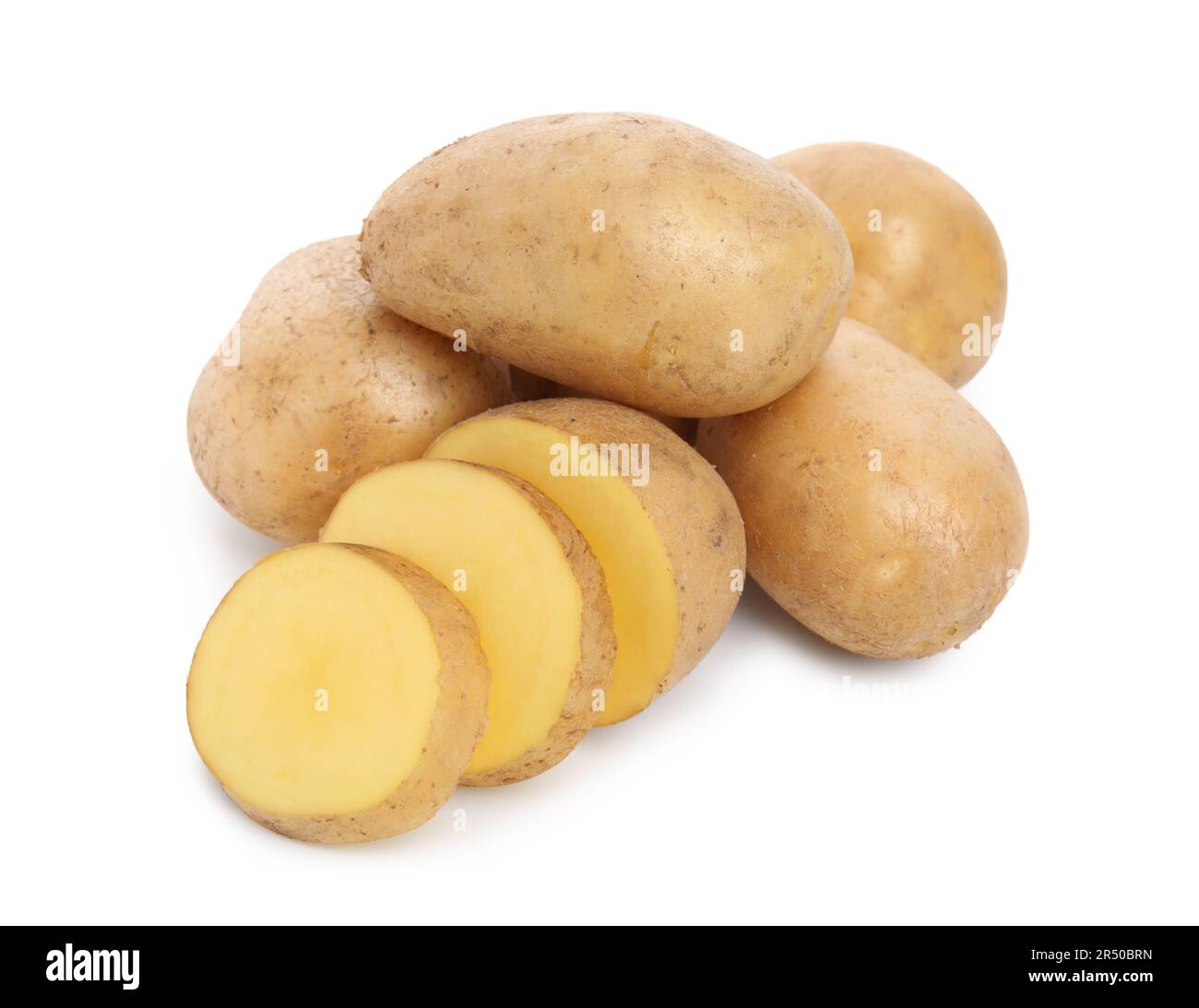 Whole and cut fresh potatoes on white background Stock Photo - Alamy