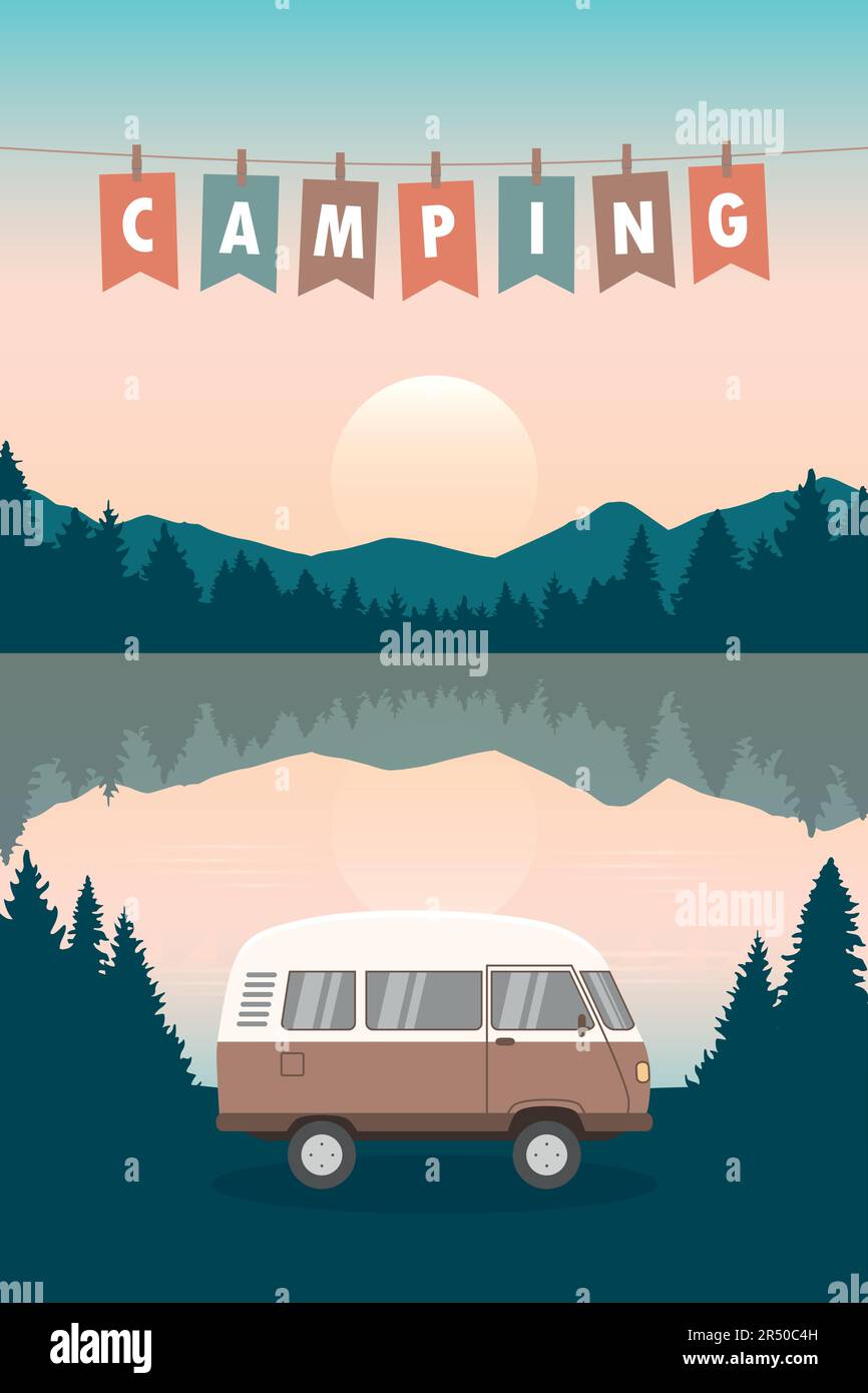 camping adventure summer holiday with camper van by the lake Stock ...