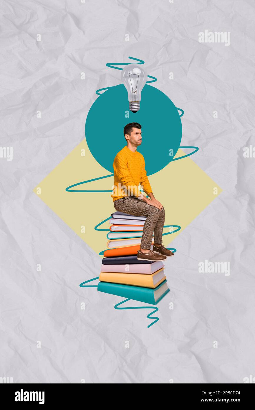 Vertical creative abstract photo collage of minded thoughtful deep ...